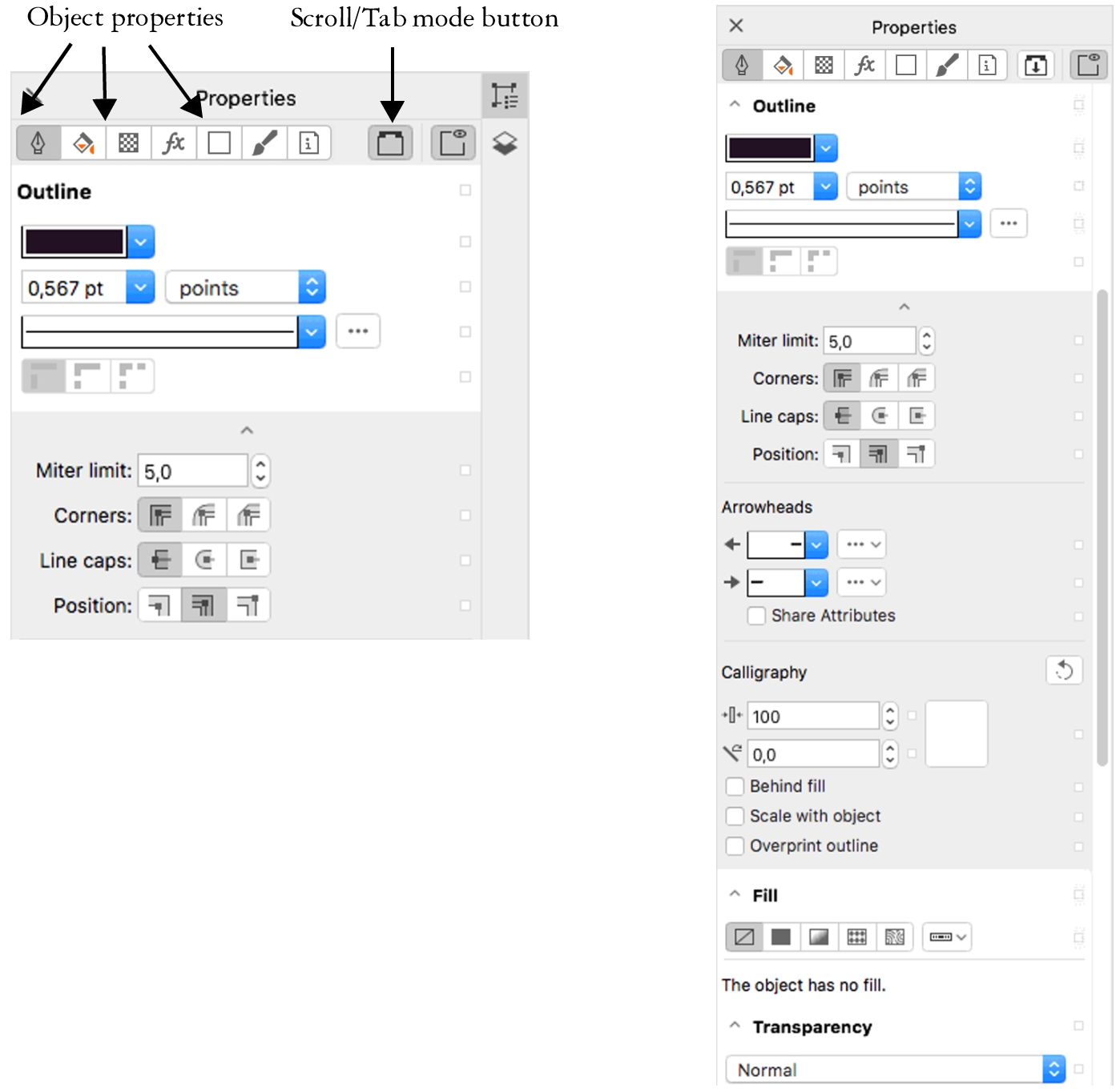 CorelDRAW Help | Modify objects with the Properties inspector