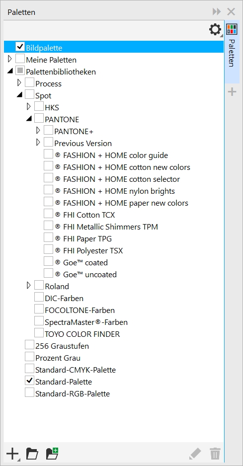 Corel PHOTO-PAINT Hilfe | Farbpaletten ein- oder ausblenden